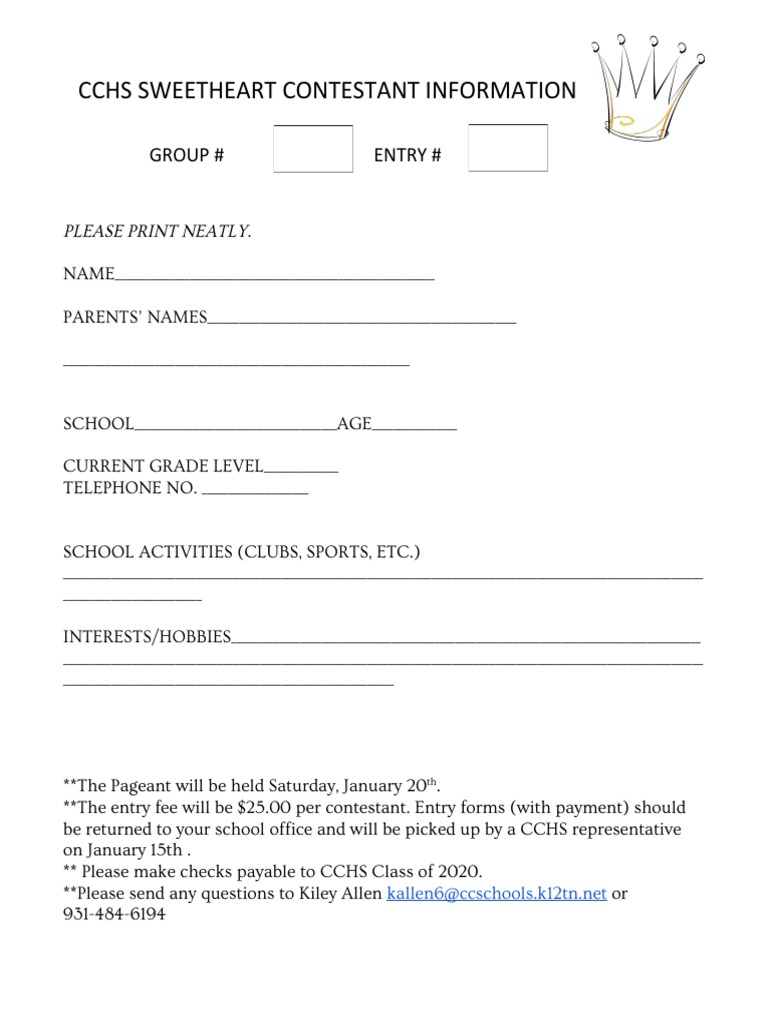 Sweetheart Contestant Entry Form | PDF