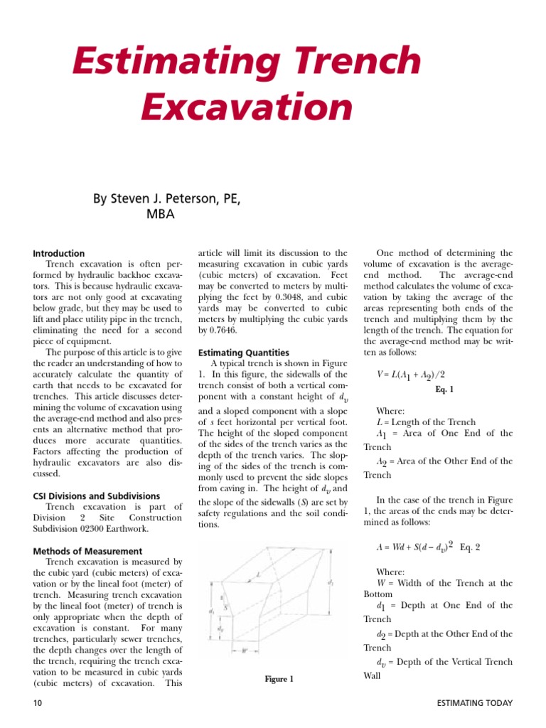 Estimating Trench Excavation | PDF | Volume | Truck