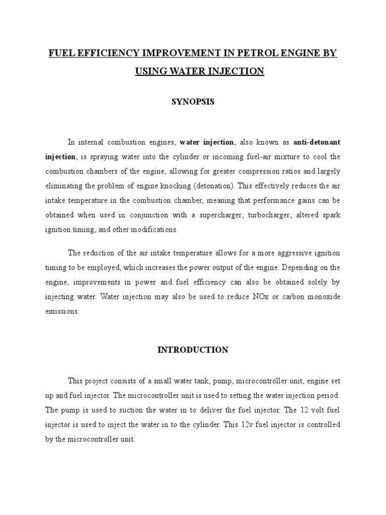 Fuel Efficiency Improvement in Petrol Engine by Using Water Injection ...