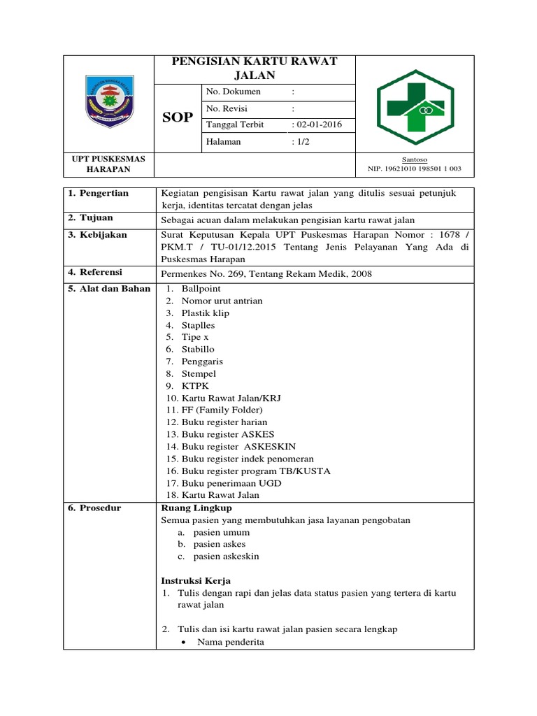 Sop Pengisian Kartu Rawat Jalan | PDF