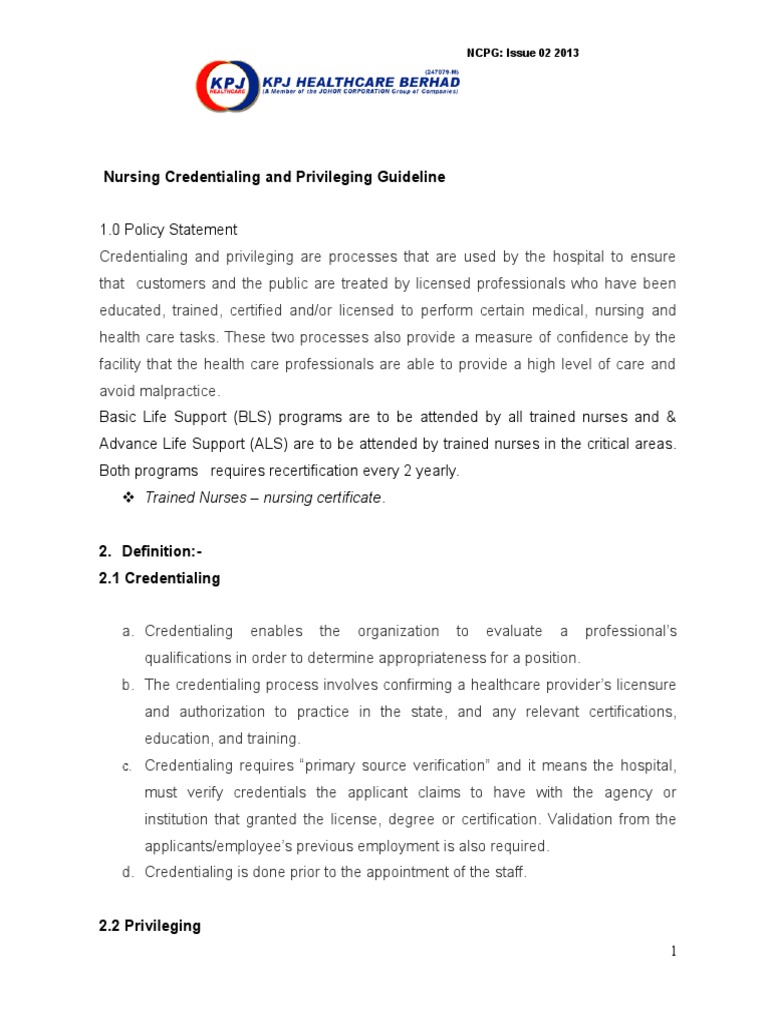 A Guideline-Nursing Credentialing 2012.doc | Professional Certification ...