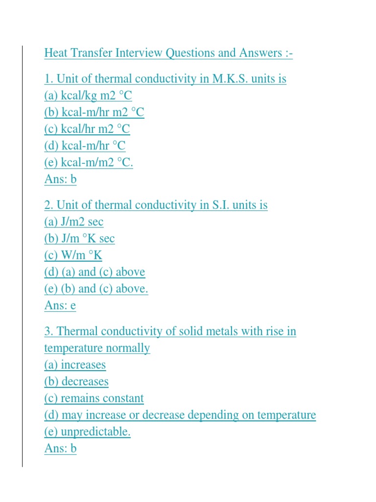 Heat Transfer Interview Questions and Answers | PDF | Heat Transfer | Thermal Conduction