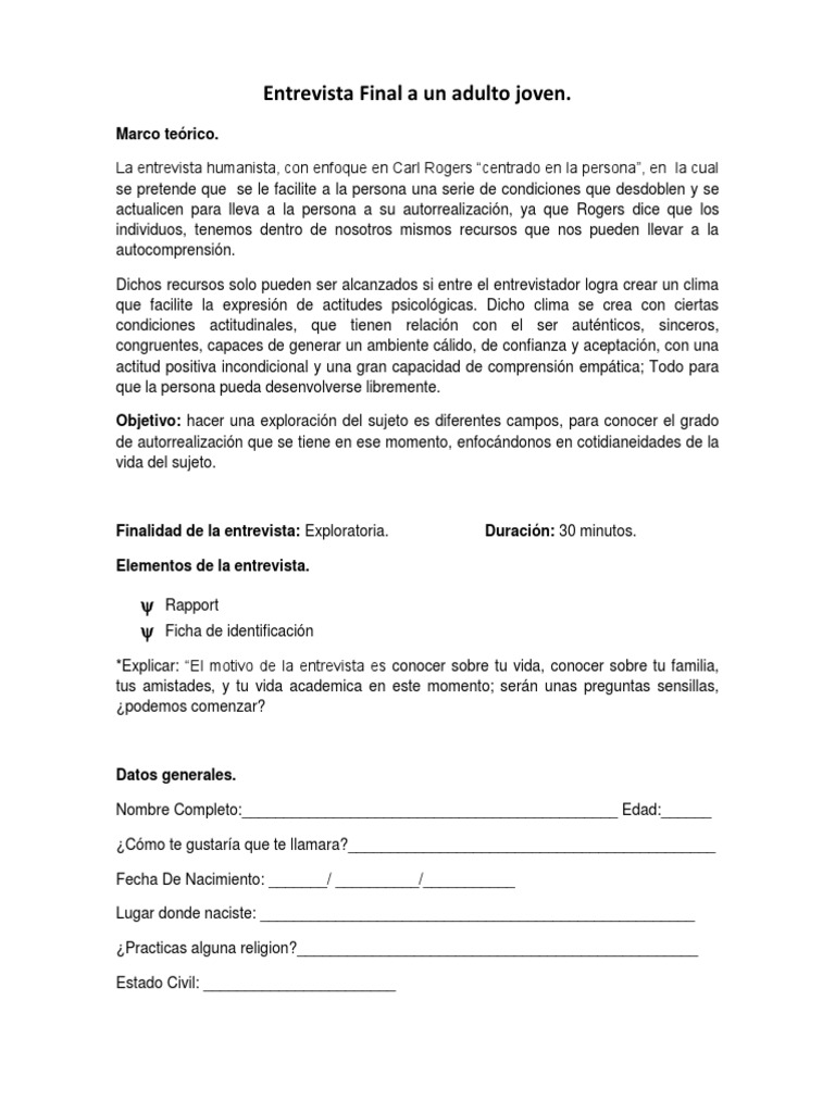 Entrevista Formato Final | Adultos | Cognición | Prueba gratuita de 30 ...
