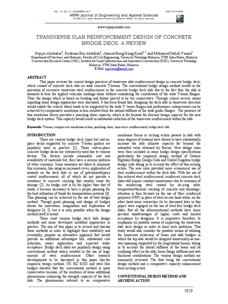 Transverse Slab Reinforcement Design of Concrete Bridge Deck: A Review ...