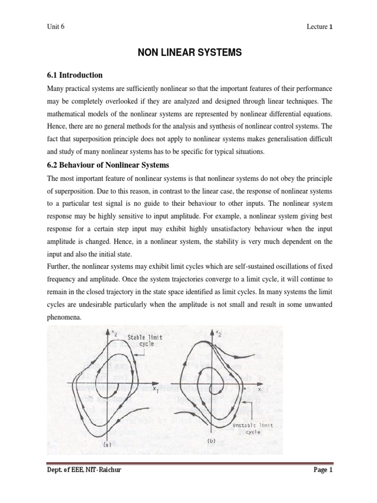 Non Linear Systems: Unit 6 1 | PDF | Nonlinear System | Systems Theory