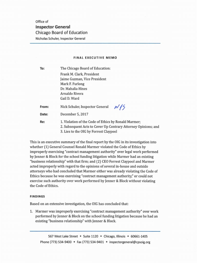 CPS IG Final Executive Memo | PDF | Invoice | Lawyer