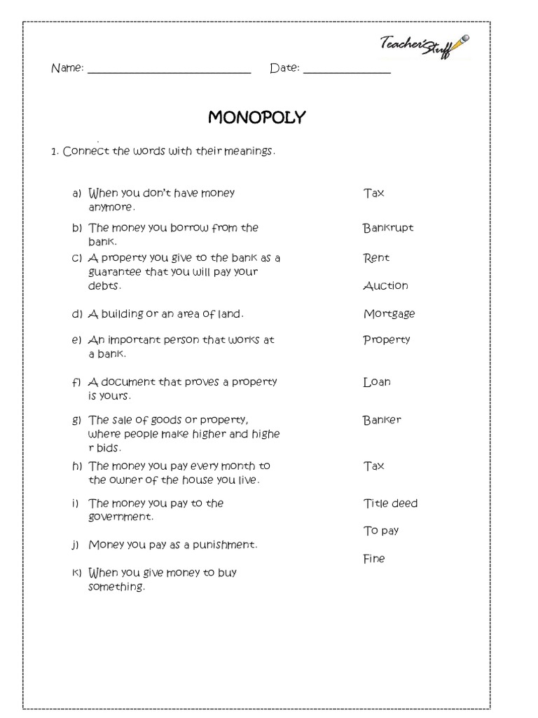 Monopoly Worksheet | PDF