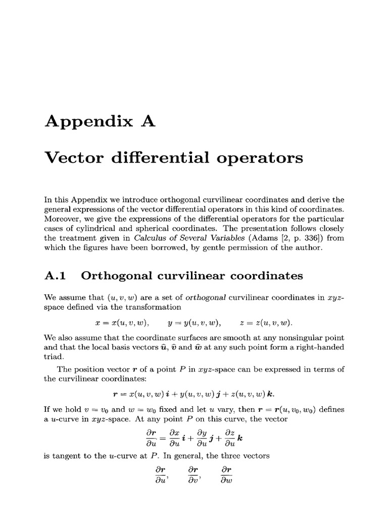 Appendix A Vector Differential Operators: A.I Orthogonal Curvilinear ...