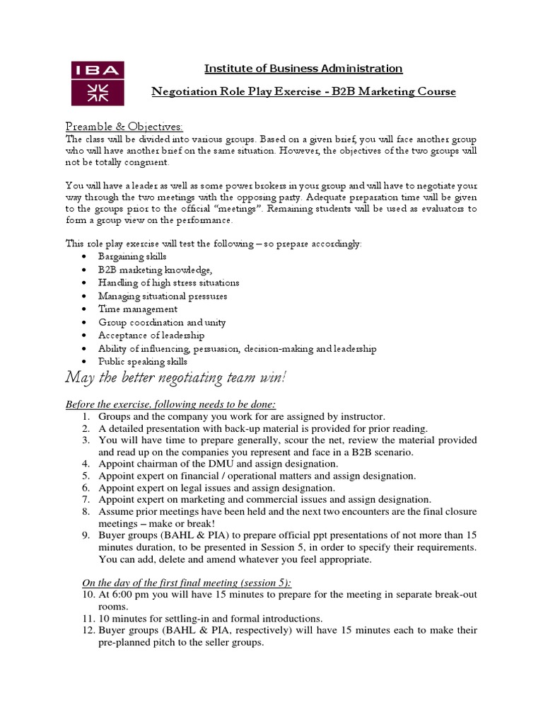 Negotiation Role Play Exercise | Negotiation | Leadership