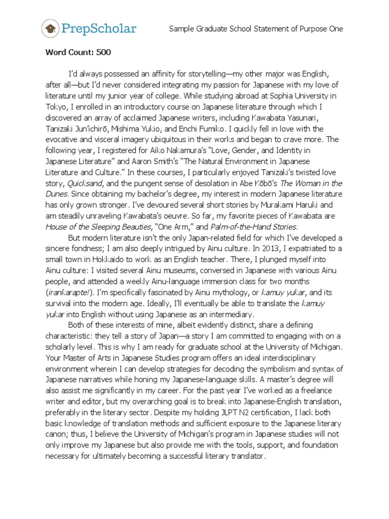 PrepScholar-SOP-Sample-One.pdf | Japanese Literature | Japanese People