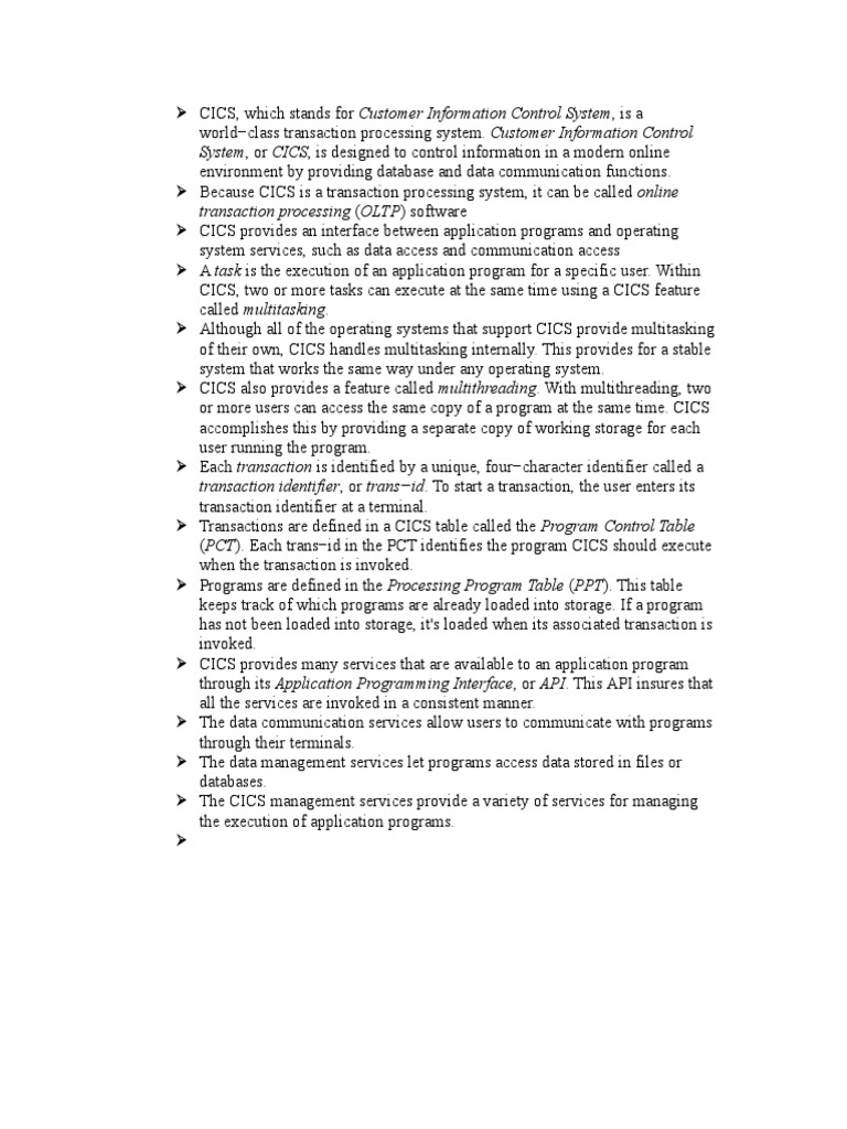 Customer Information Control System, or CICS, Is Designed To Control ...