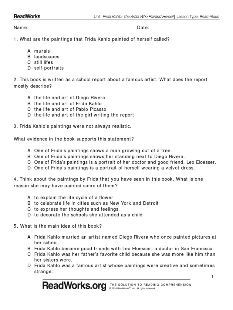 Frida Kahlo Read-Aloud Lesson Ip Student | PDF | Art Media | Paintings