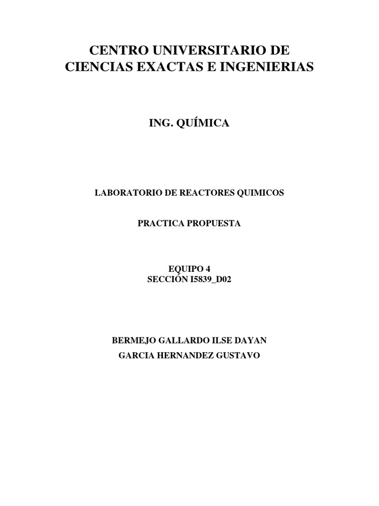 Practica Propuesta de Reactores | PDF | Cinética química | Procesos unitarios