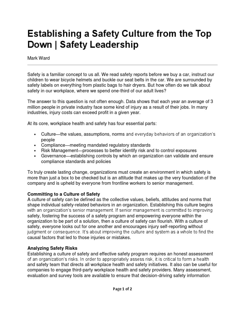 Establishing A Safety Culture From The Top Down | PDF | Safety ...