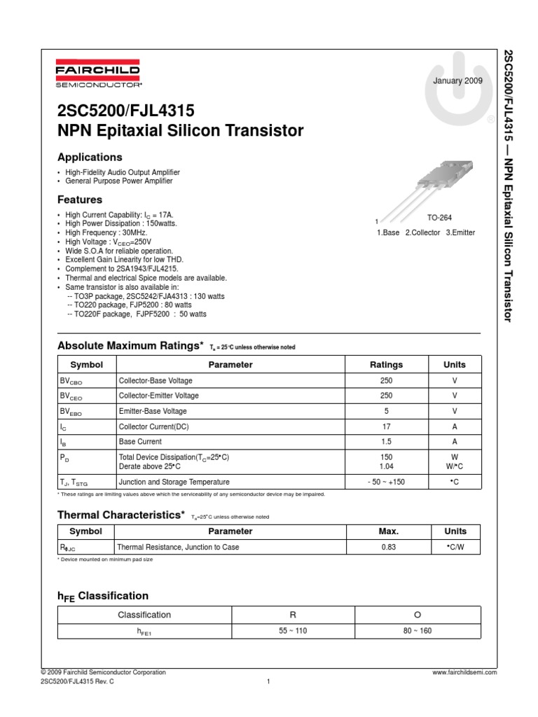 2SC5200 Datasheet PDF | PDF | Bipolar Junction Transistor | Transistor