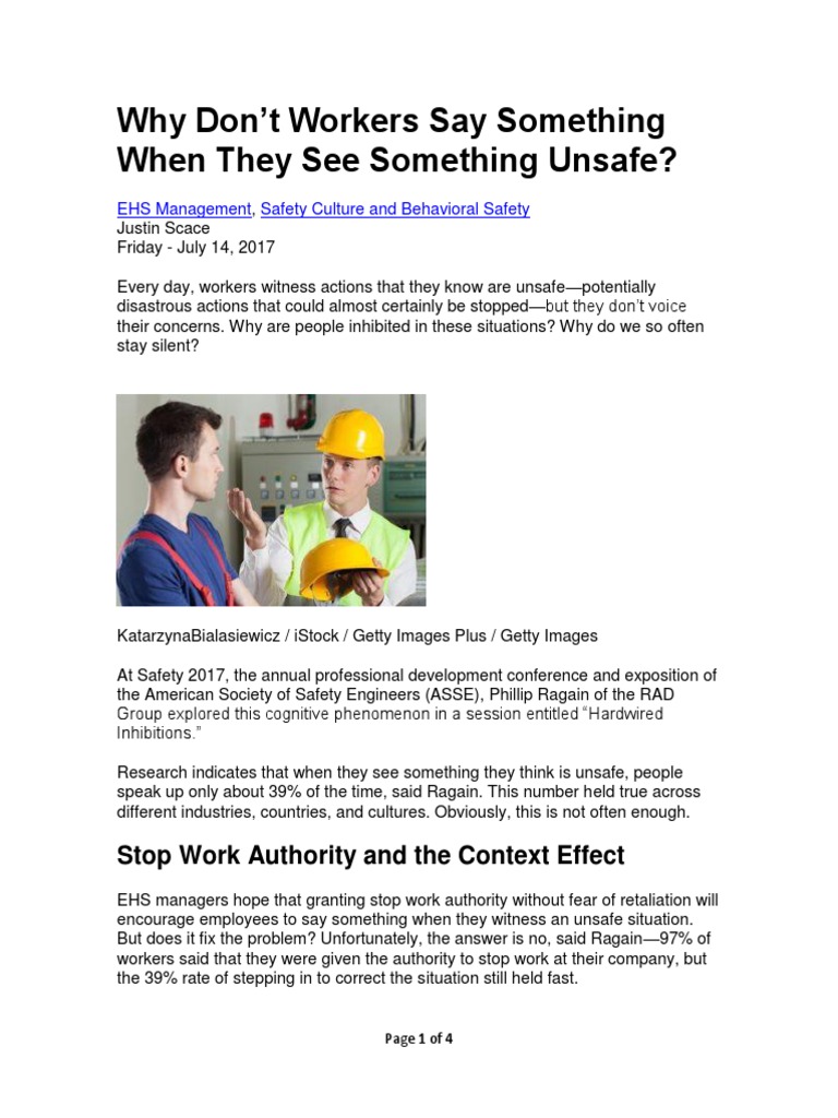 Why Workers Don't Report Unsafe Conditions | PDF | Bias | Perception
