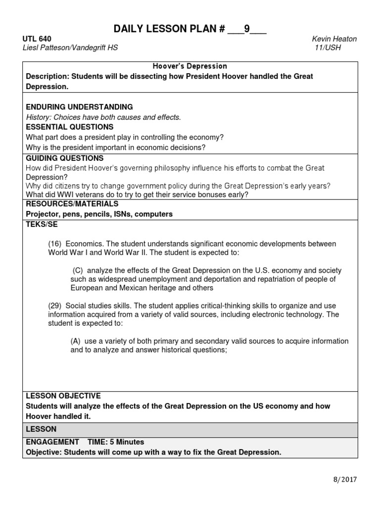 Lesson Plan 9 | PDF | Great Depression | Herbert Hoover