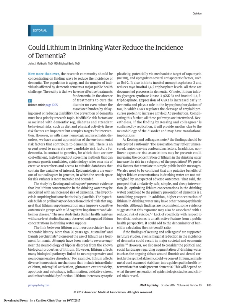 Lithium in Drinking Water | PDF | Mechanistic Target Of Rapamycin ...