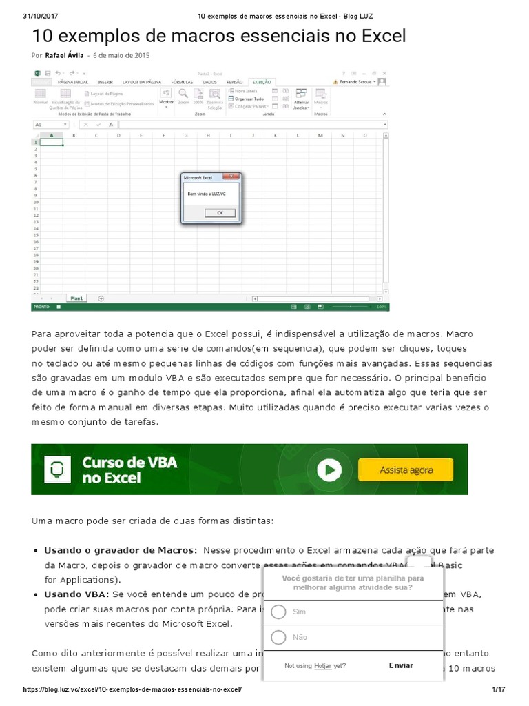 10 Exemplos De Macros No Excelpdf Macro Ciência Da Computação Microsoft Excel