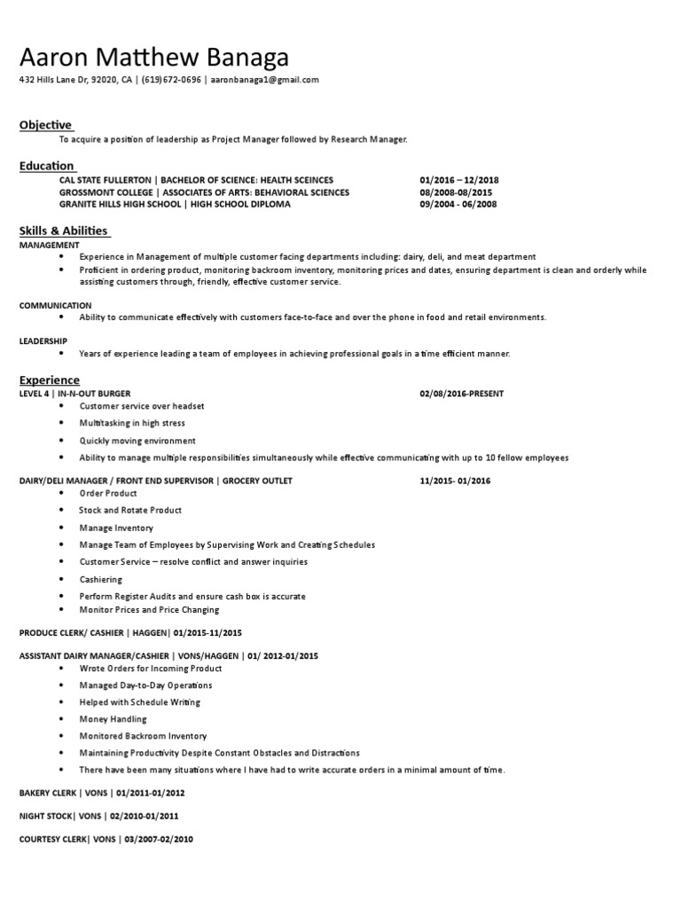 Aaron Matthew Banaga Resume 2017 November | PDF | Inventory | Leadership