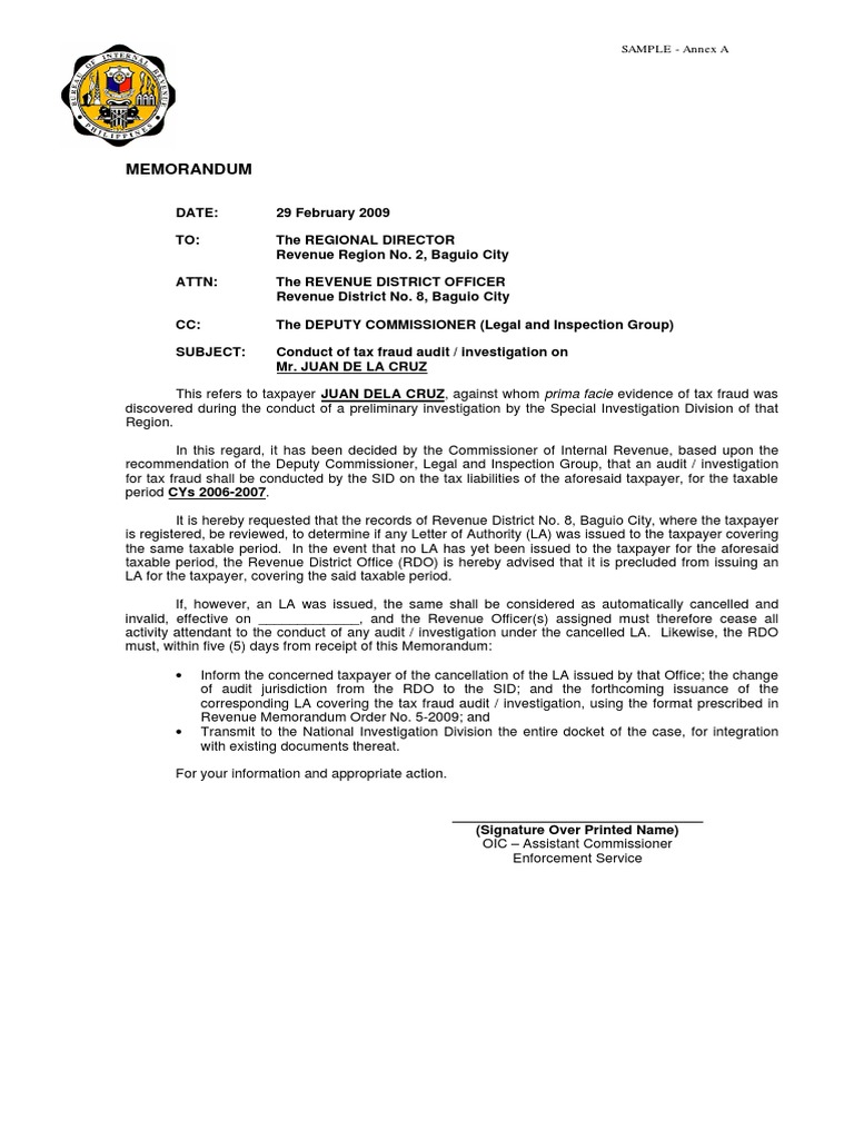 14-A Bir Rmo No. 5-2009 (Annex a) | Taxpayer | Audit