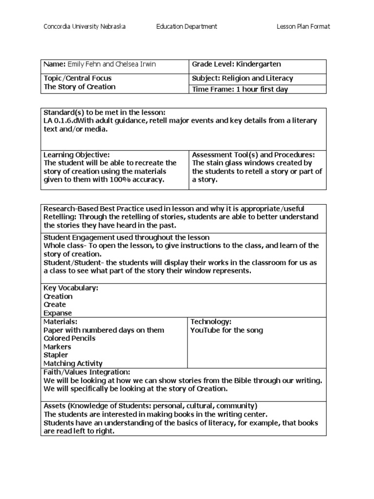 Ed 332-Integrating The Faith Lesson Plan Emily and Chelsea | PDF ...