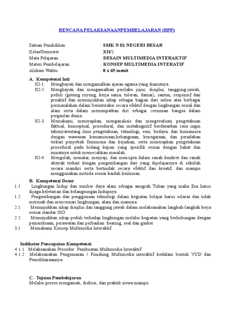 RPP Desain Multimedia Interaktif SMK | PDF | Karier & Perkembangan | Seni