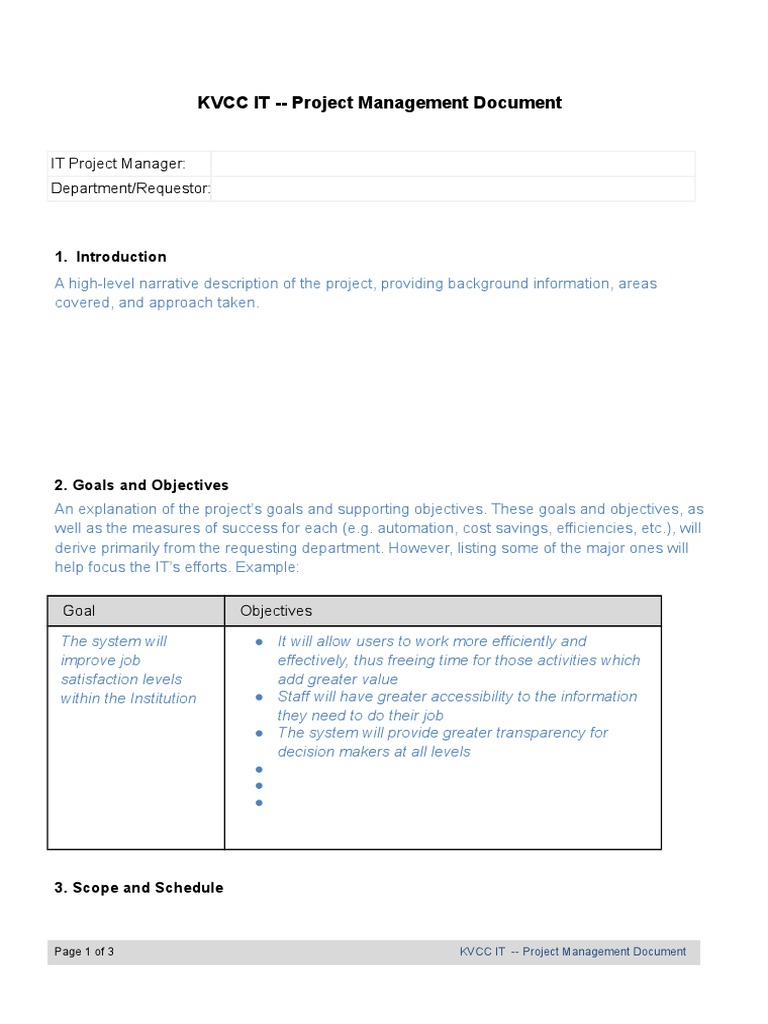 KVCC IT Project Management Overview | PDF | Project Management | Goal