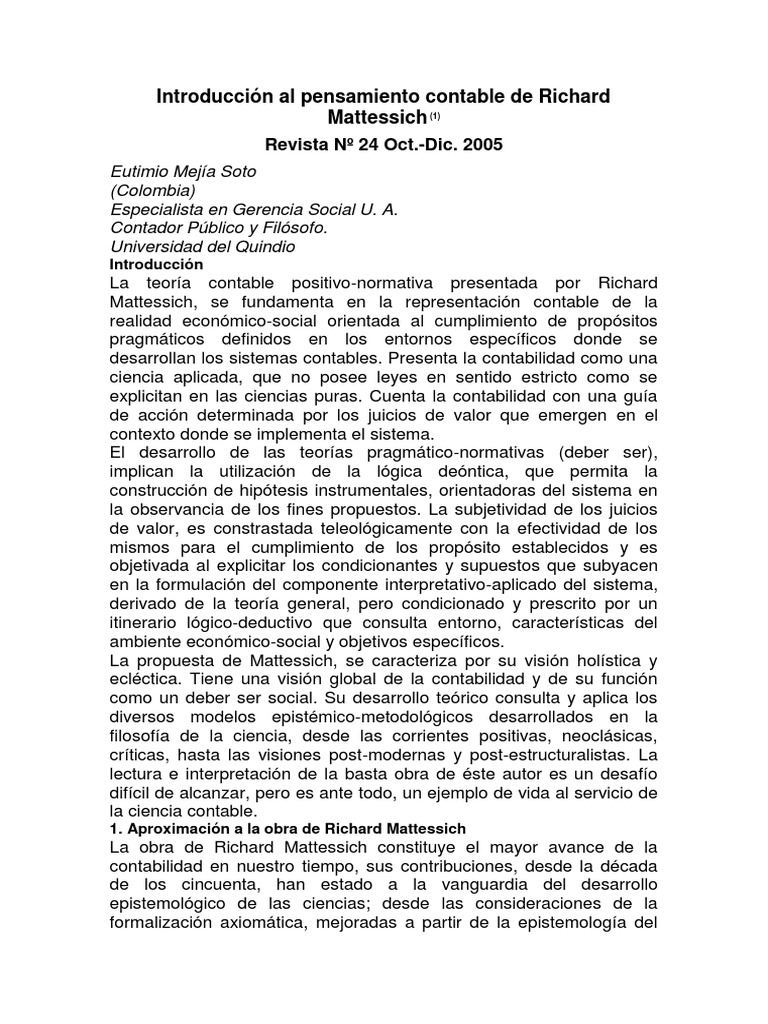 Introducción Al Pensamiento Contable de Richard Mattessich | PDF ...