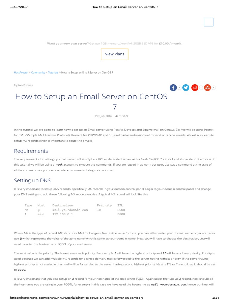 CentOS 7 Email Server Setup Guide | PDF | Domain Name System | Internet ...