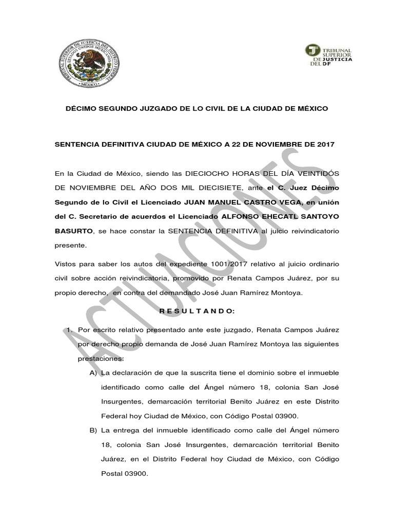 SENTENCIA-DEFINITIVA | Propiedad | Posesión (Ley)