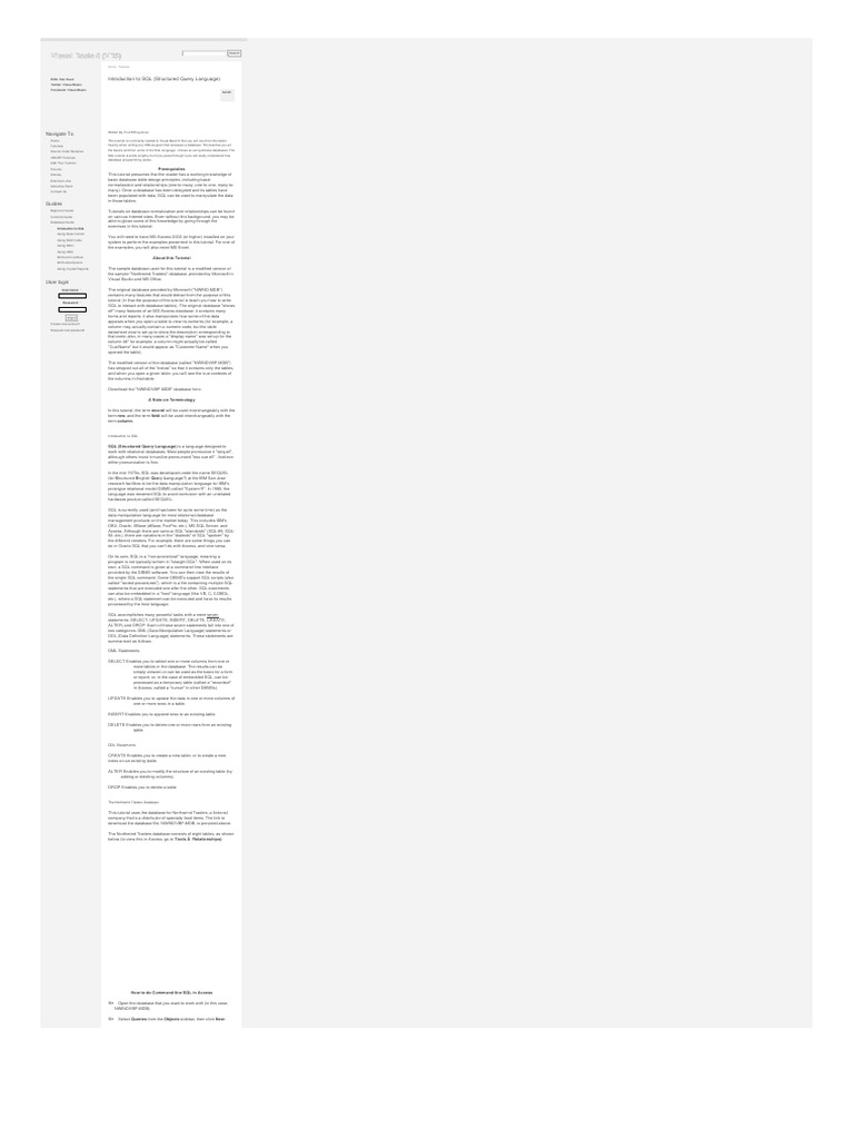 Introduction SQL Structured Query Language PDF | PDF | Databases | Sql