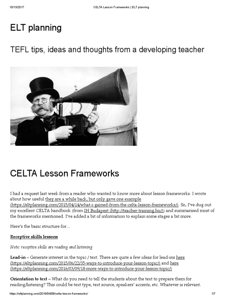 CELTA Lesson Frameworks - ELT Planning | PDF | Second Language ...