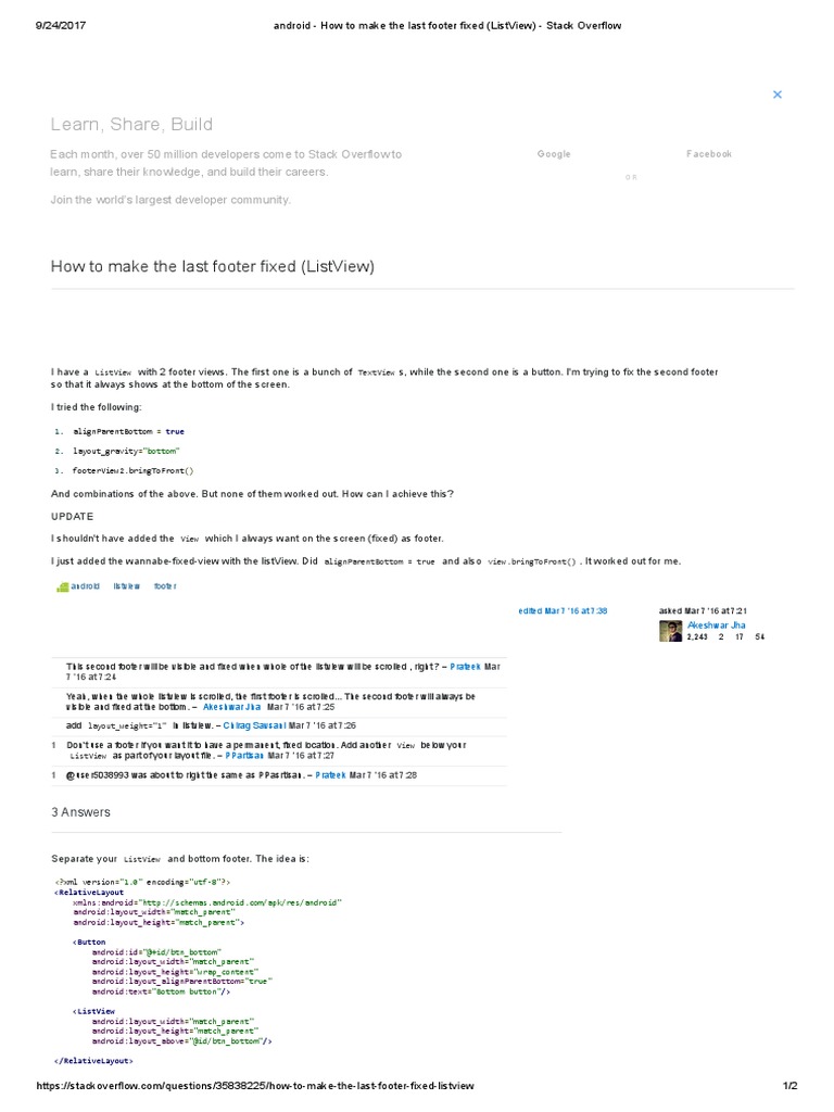 Android - How To Make The Last Footer Fixed (ListView) - Stack Overflow | PDF | Alphabet Inc ...