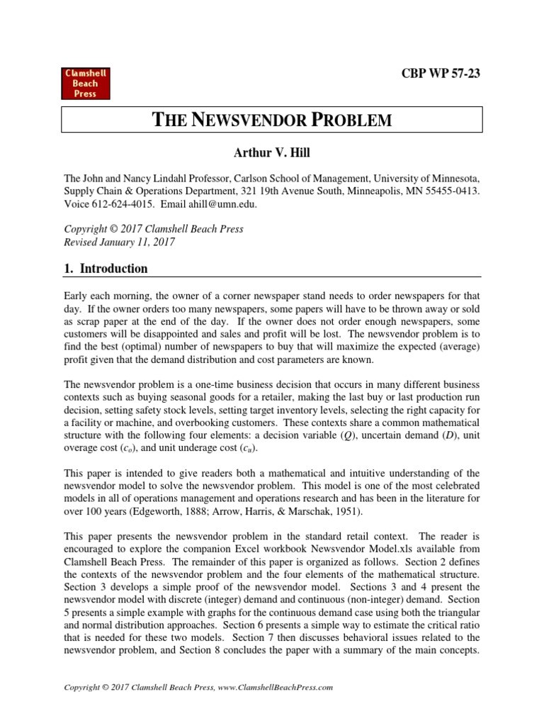 Newsvendor Problem | PDF | Poisson Distribution | Teaching Mathematics