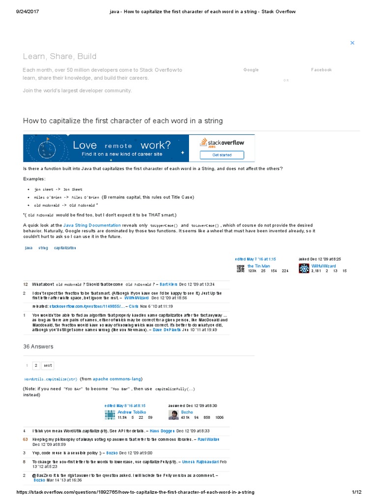 Java How To Capitalize The First Character Of Each Word In A String Stack Overflow Pdf