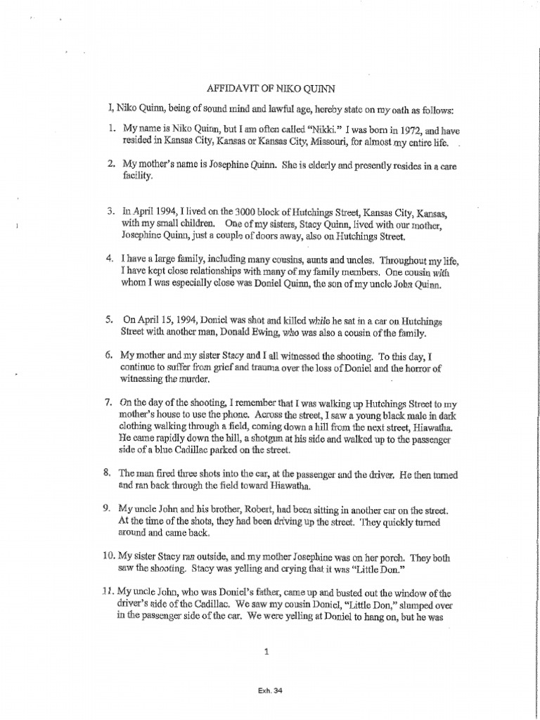 Exh. 034 Affidavit of Niko Quinn 6-30-14 | PDF | Crime & Violence ...