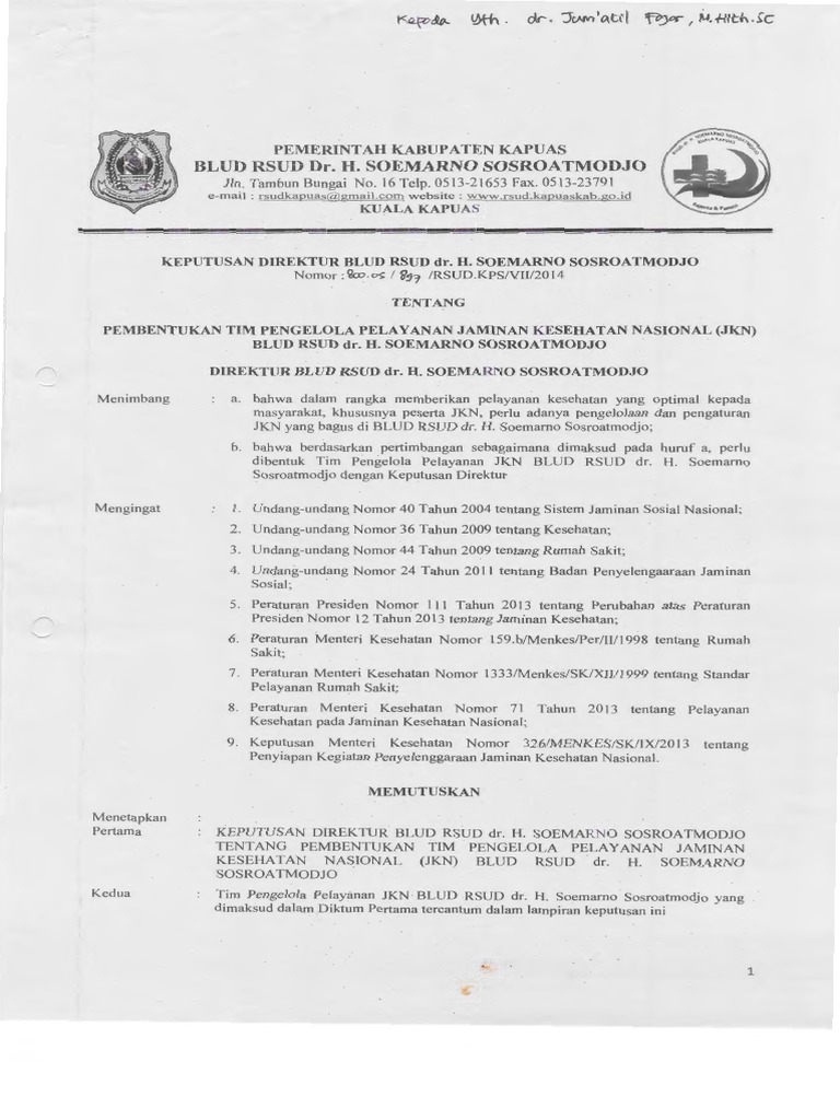 SK Tim Pelayanan JKN | PDF