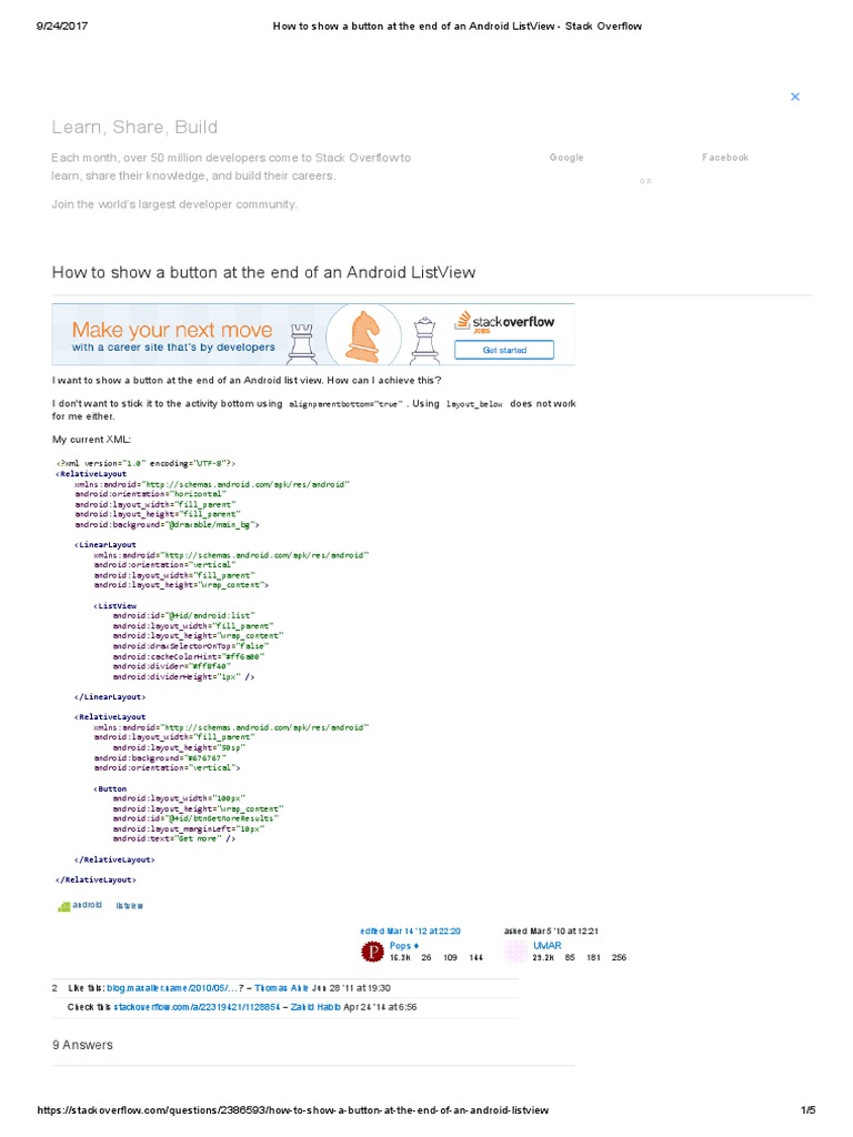 How To Show A Button At The End Of An Android Listview Stack Overflow Pdf Software