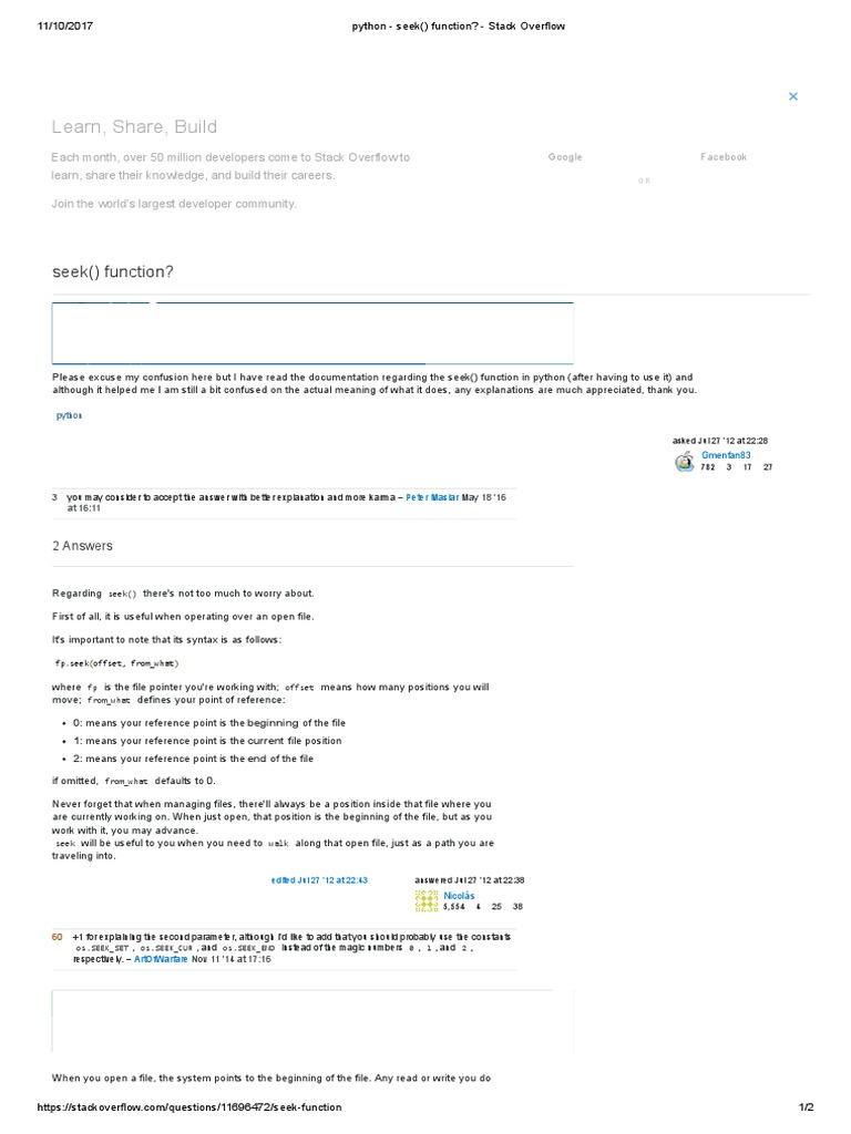 Python - Seek Function - Stack Overflow | PDF | Computer Programming | Computing