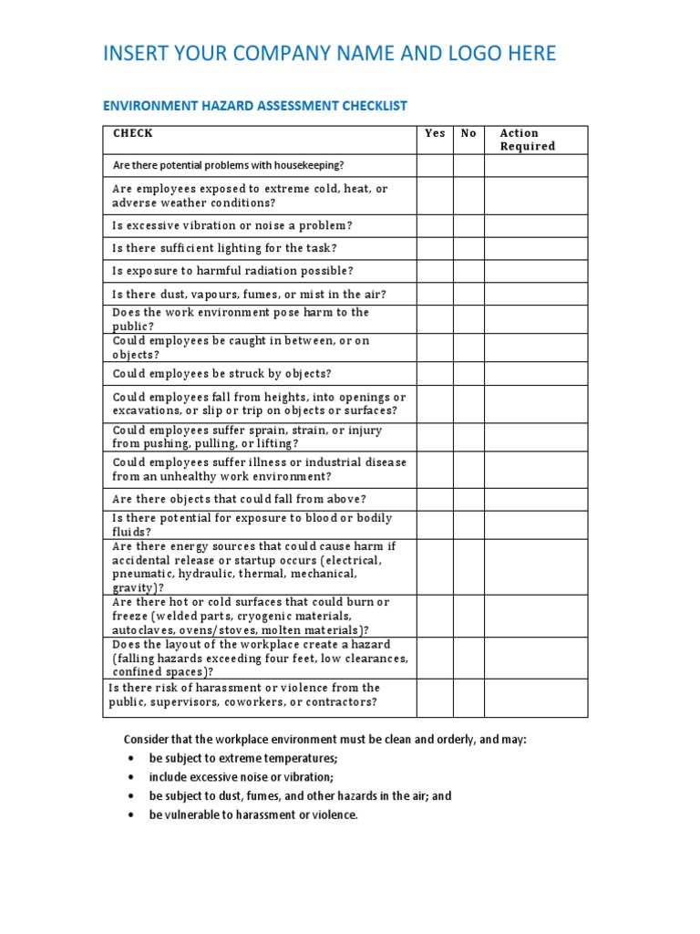 Environmental Hazard Assessment Checklist | PDF | Science & Mathematics