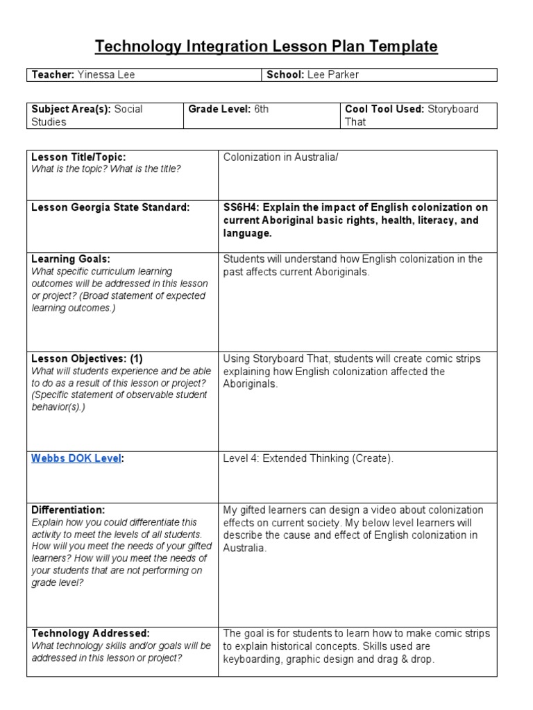 Technology: Integration Lesson Plan Template | PDF | Educational ...