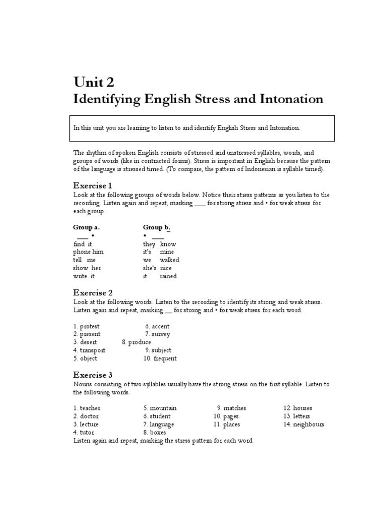 Unit 02 English Stress | PDF | Stress (Linguistics) | English Language