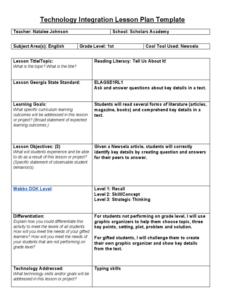 1st Grade Reading Lesson Plan Template | PDF | Educational Psychology ...