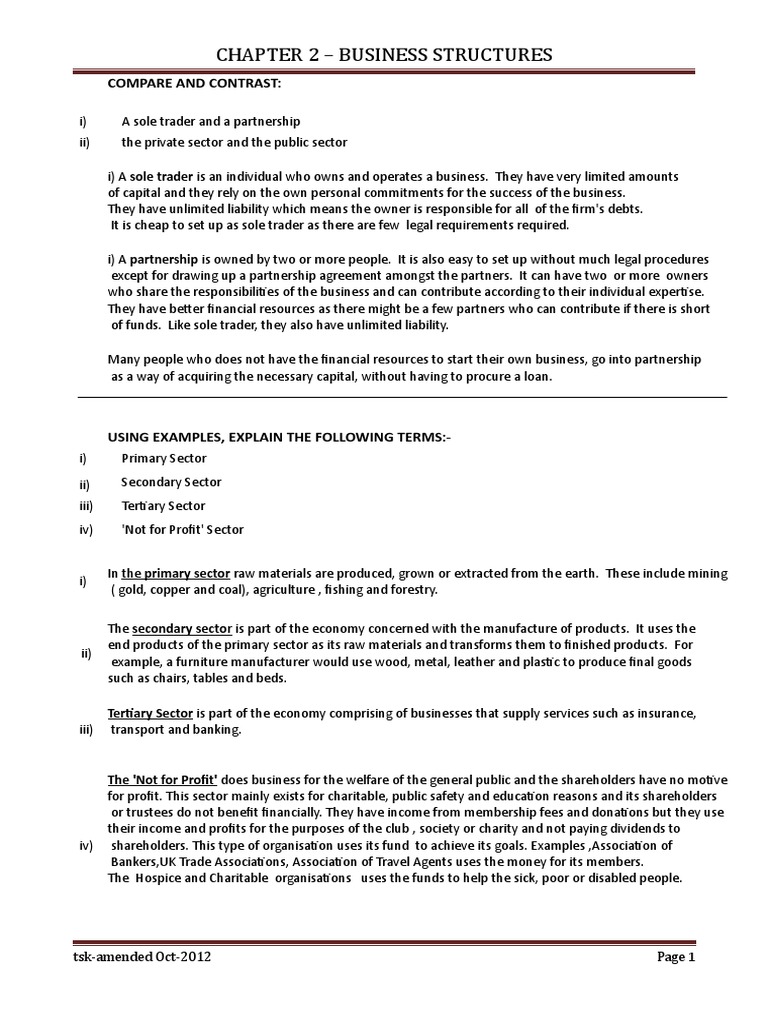 Chapter 2 - Business Structures | PDF | Partnership | Sole Proprietorship
