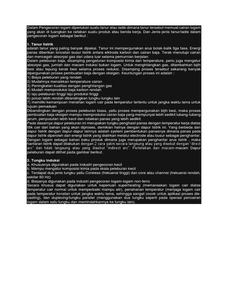 Dalam Pengecoran Logam Diperlukan Suatu Tanur Atau Ladle Dimana Tanur ...