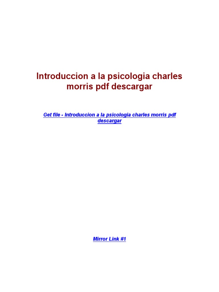 Introduccion A La Psicologia Charles Morris PDF Descargar | PDF ...