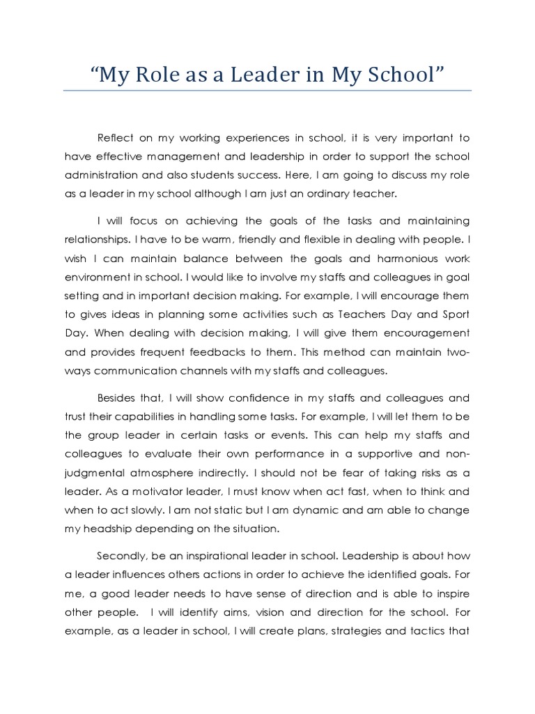 My Leadership Role in School | PDF | Leadership | Behavioural Sciences