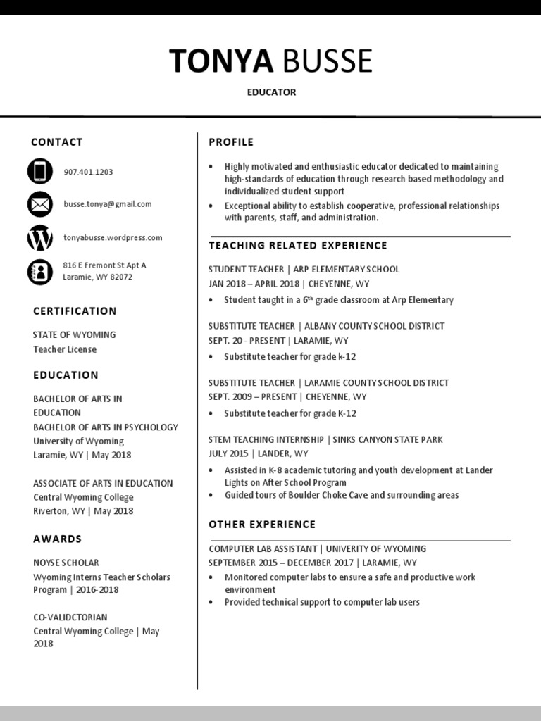 Tonya Updated Resume | PDF | Wyoming | Teachers