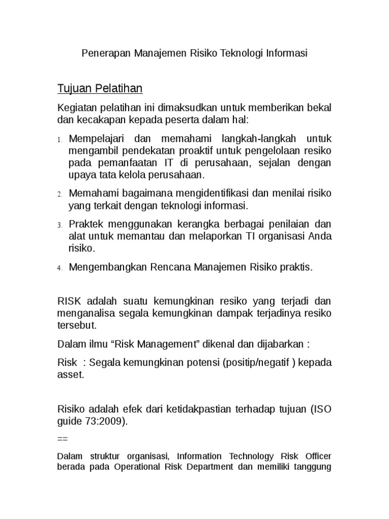 Penerapan Manajemen Risiko Teknologi Informasi | PDF